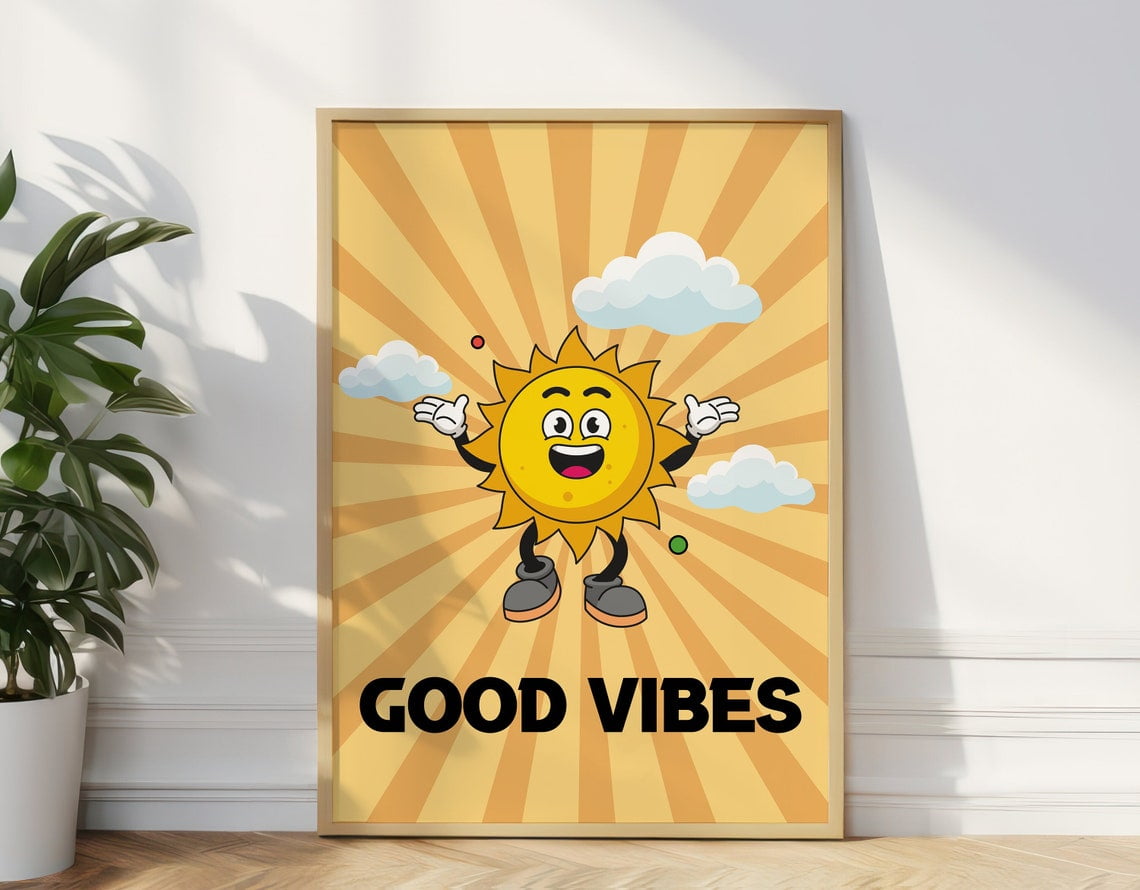 Kna Prints - Good Vibes Poster, Retro Motivation Print Home Office ...