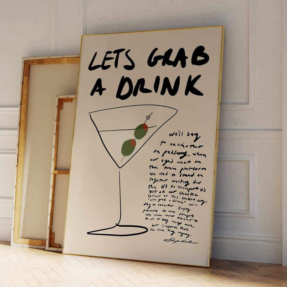 Kna Prints - Let'S Grab A Drink Poster, Hand Drawn Martini Print, Retro ...