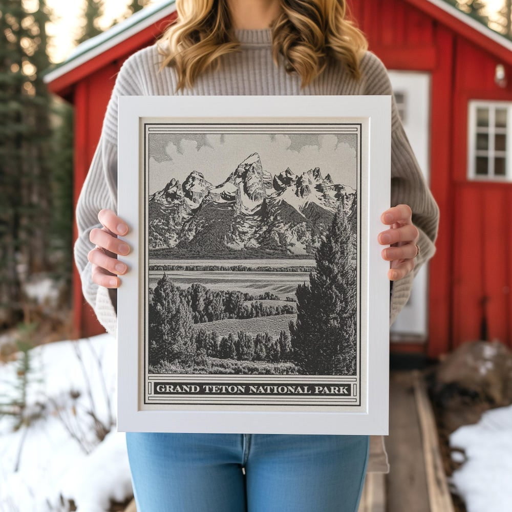 Kna Prints - Grand Teton National Park Lithograph Style Print - Vintage Wyoming Archival Matte ...