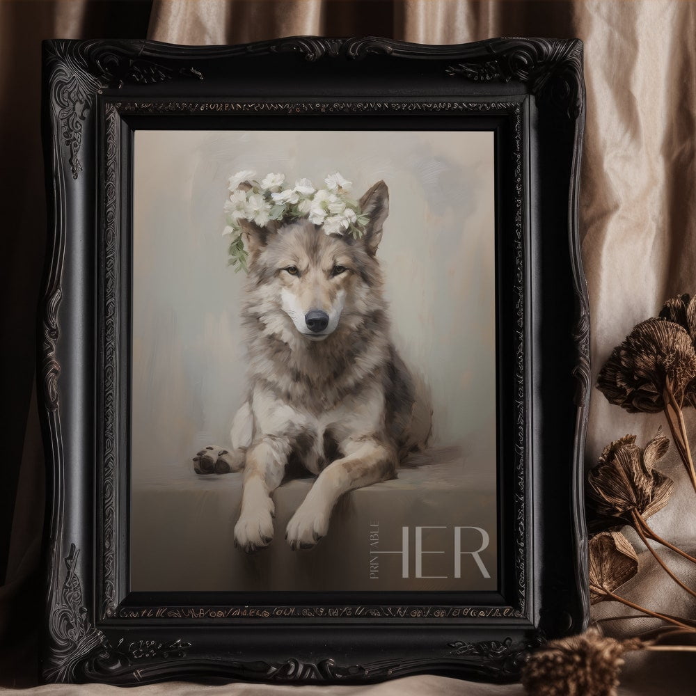 Kna Prints - Gray Wolf And Flower Crown Rustic Dark Cottagecore ...