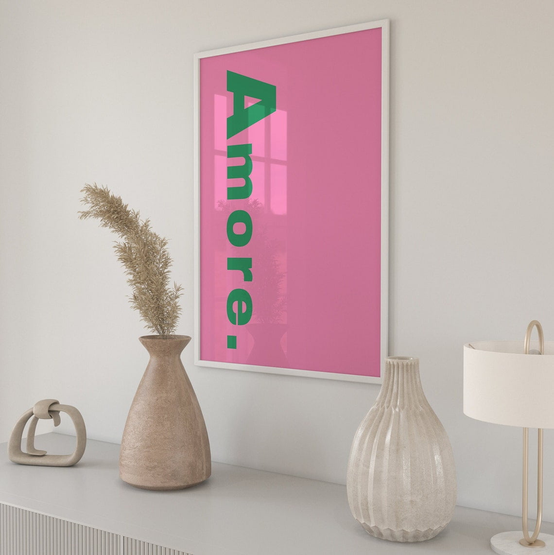 Kna Prints - Green And Magenta Pink Amore , French Love Quote Poster ...