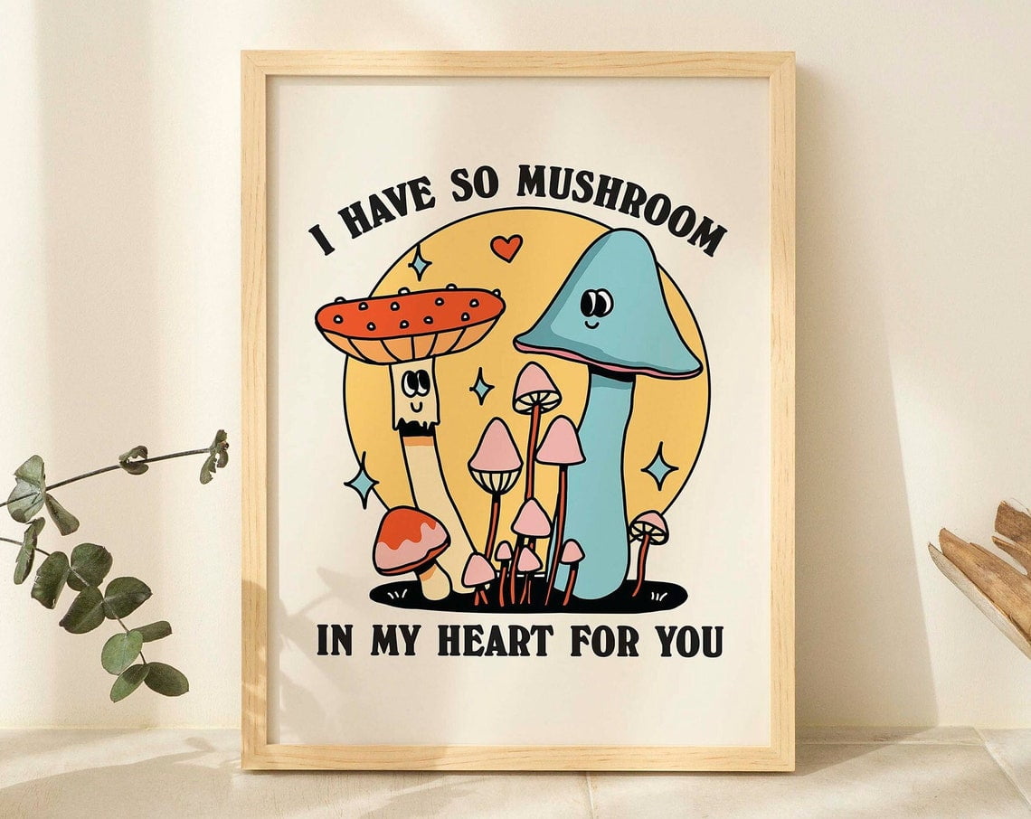 Kna Prints - Groovy Mushroom Print, Retro Cottagecore Wall Art, Valentines Room Decor, Trendy ...