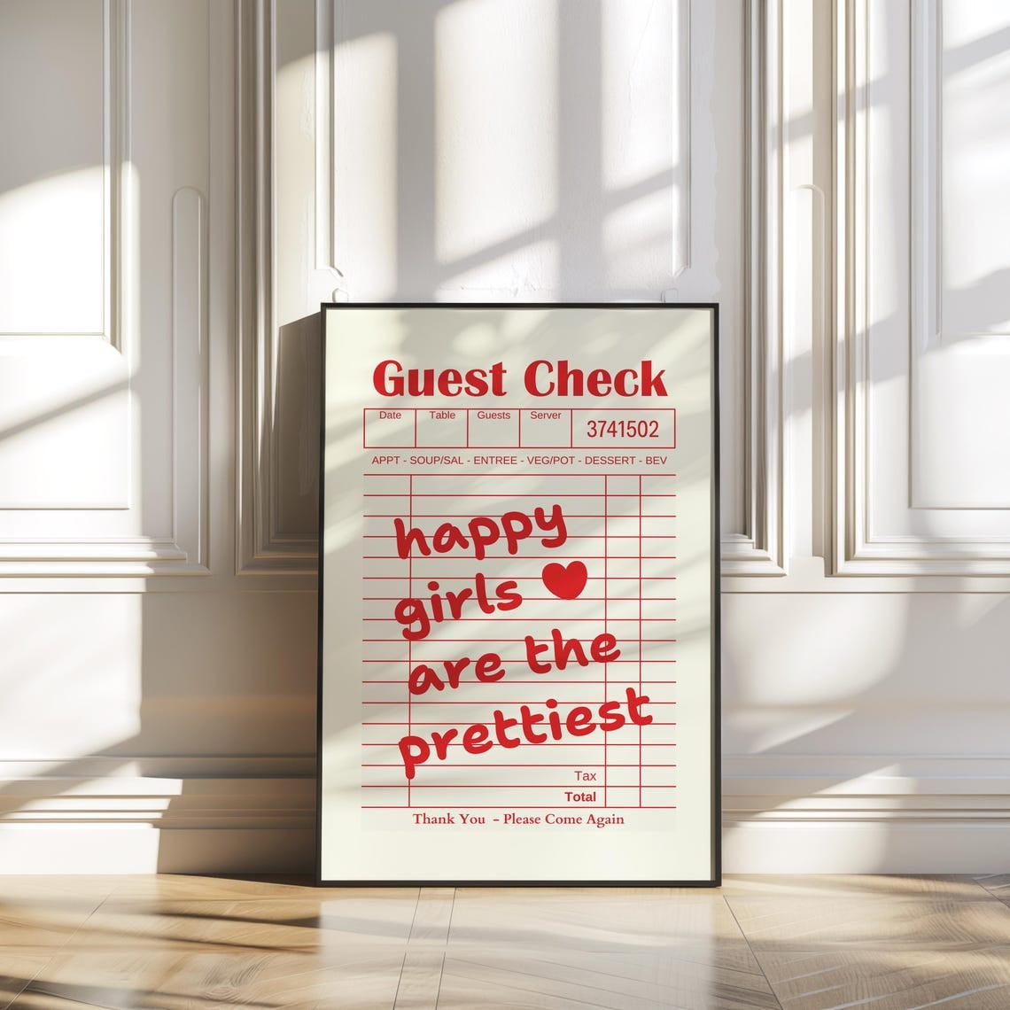 Kna Prints - Guest Check Poster, Guest Check Print, Retro Wall Art ...