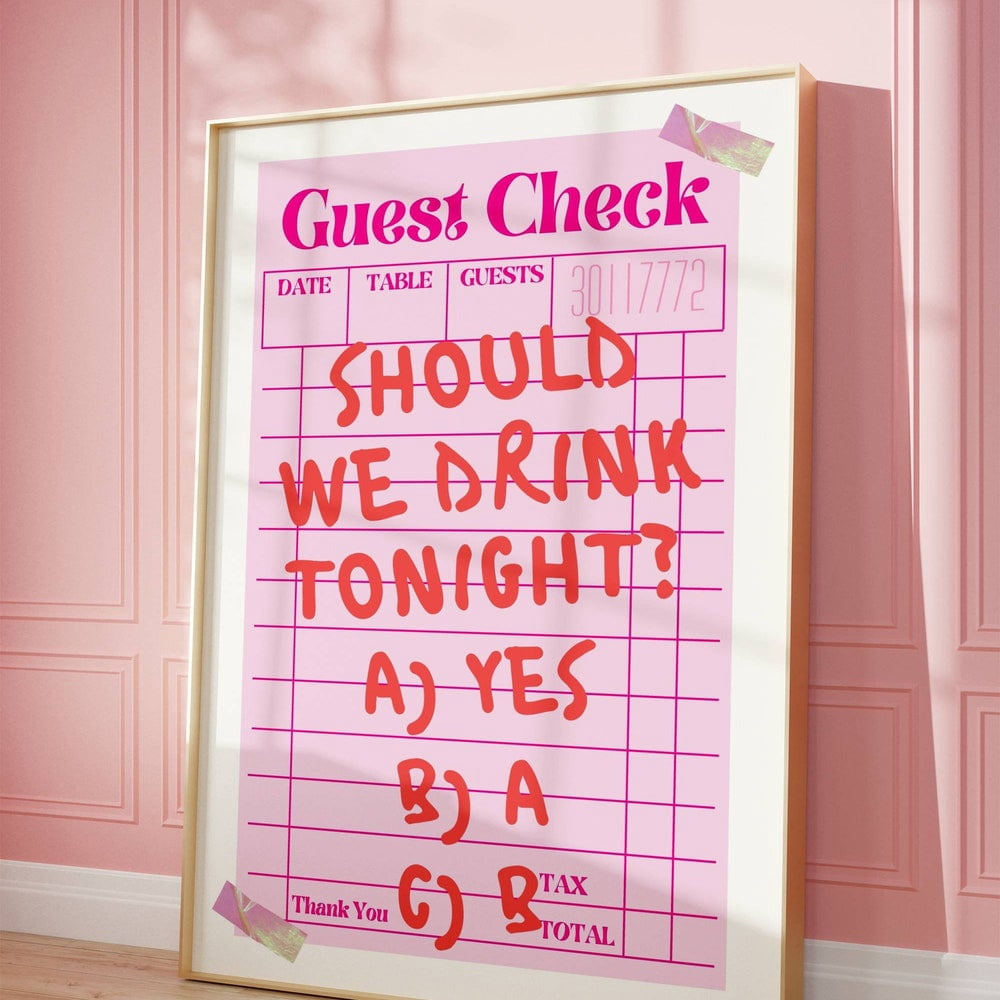Kna Prints - Guest Check Receipt, Should We Drink Tonight, Bar Cart ...