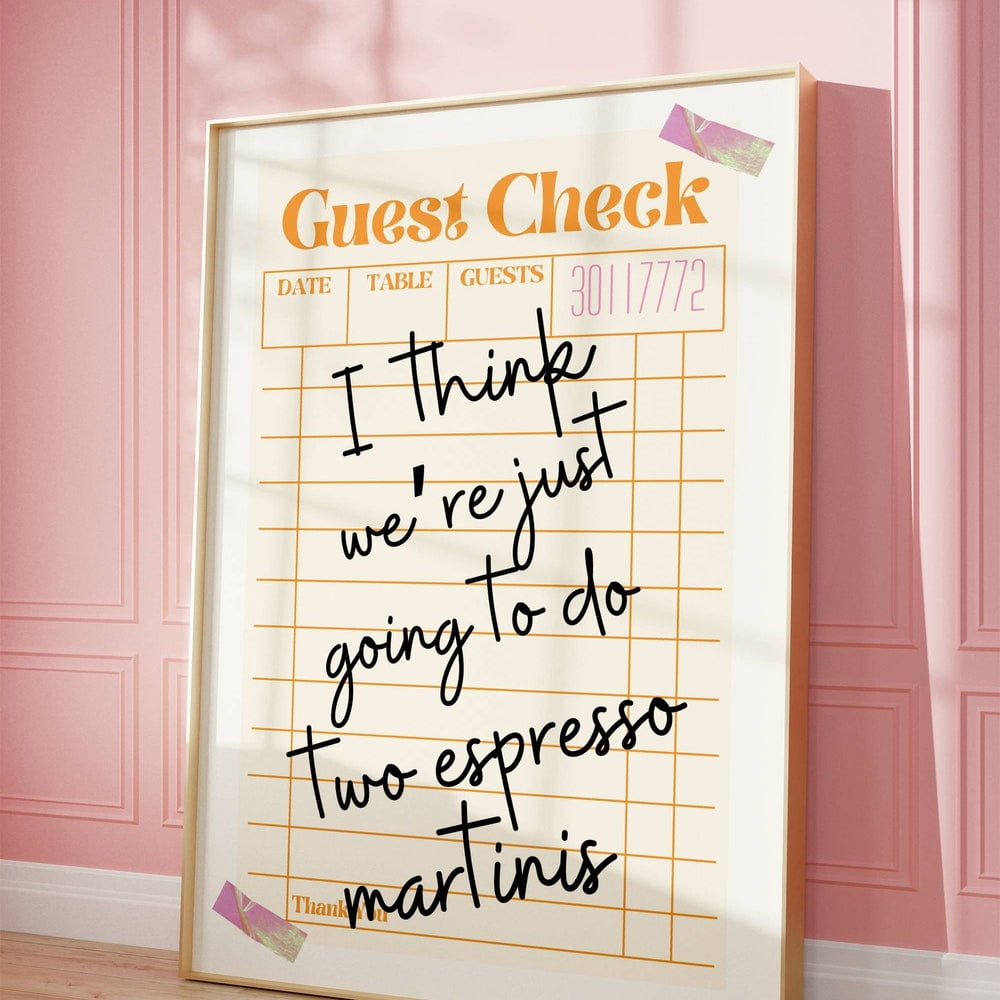 Kna Prints - Guest Check Receipt, Espresso Martinis Art, Bar Cart Art Decor, Retro Guest Check ...