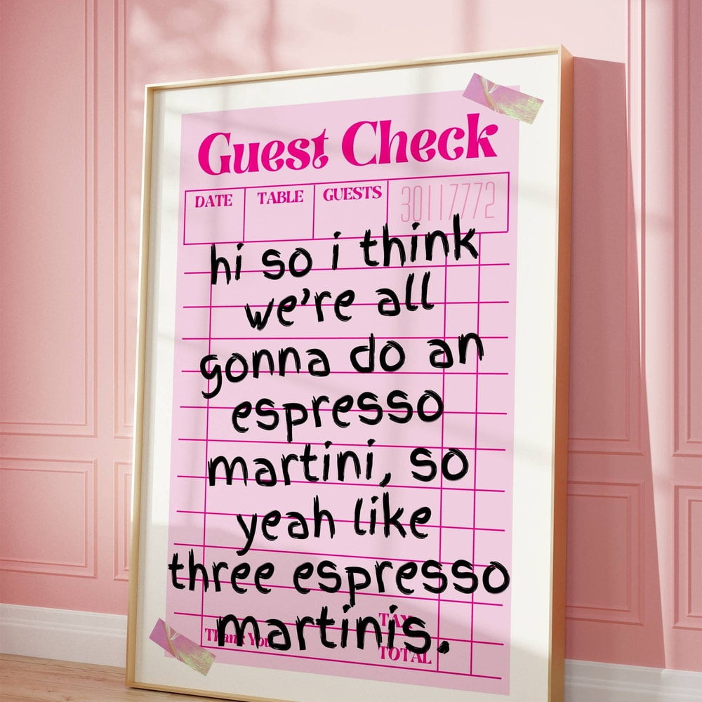 Kna Prints - Guest Check Receipt, Espresso Martinis, Guest Check Poster, Bar Cart Art, Retro ...