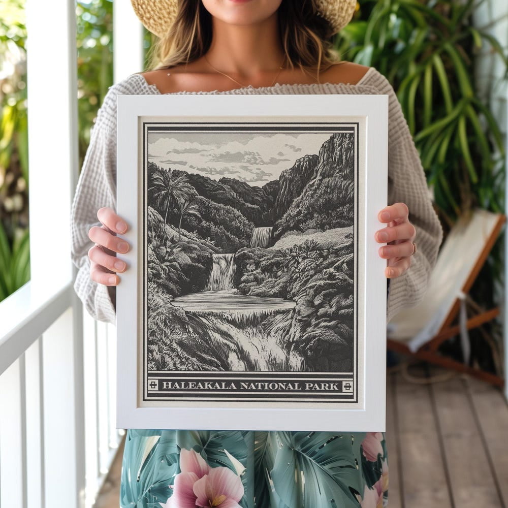 Kna Prints - Haleakala National Park Seven Sacred Pools Lithograph Style Print - Vintage Maui ...