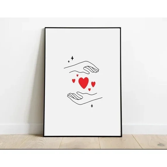 Kna Prints - Hands Red Hearts Minimalist Line Art Romantic Valentines ...