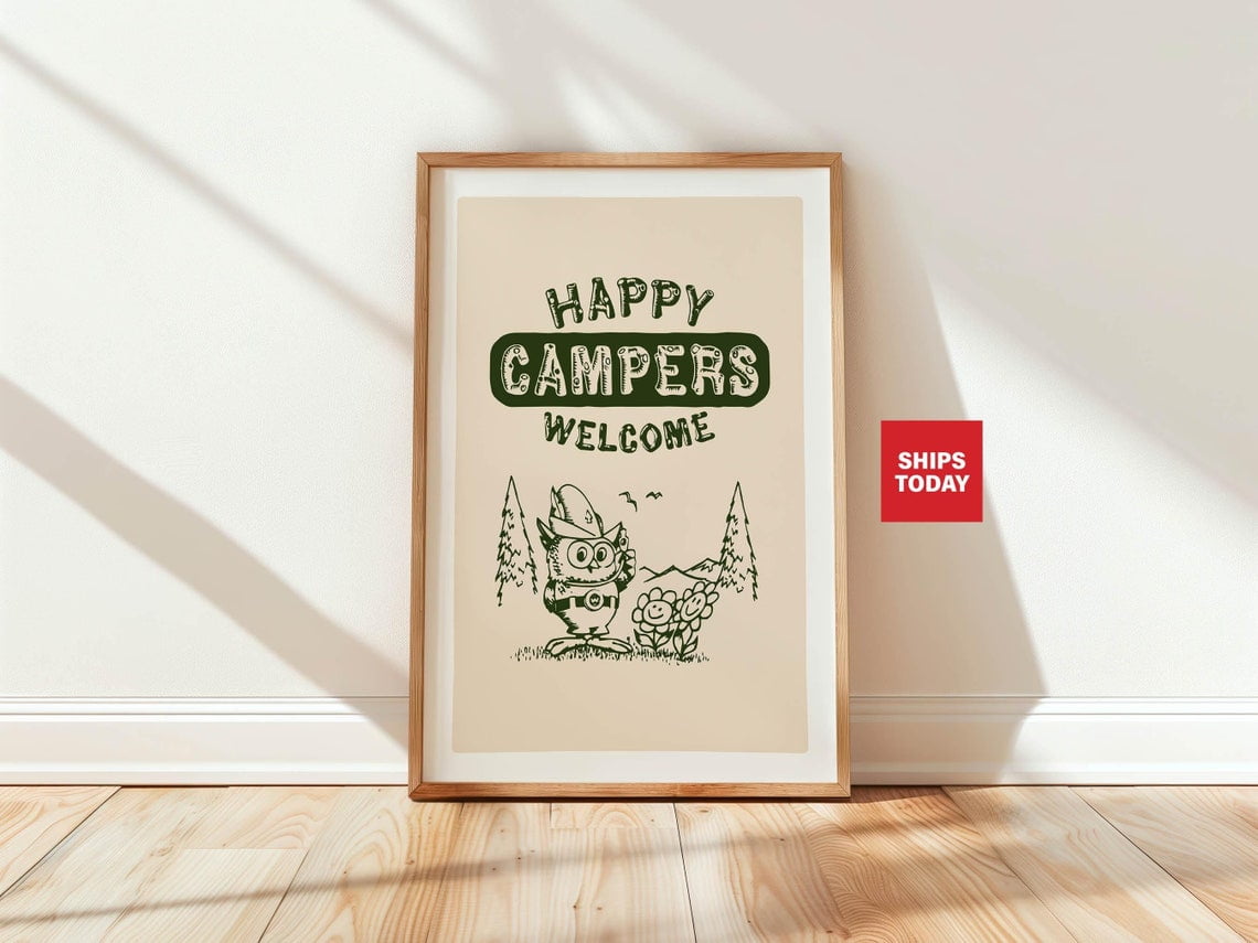 Kna Prints - Happy Campers Print Retro Camping Art Gift For Kids Nature ...