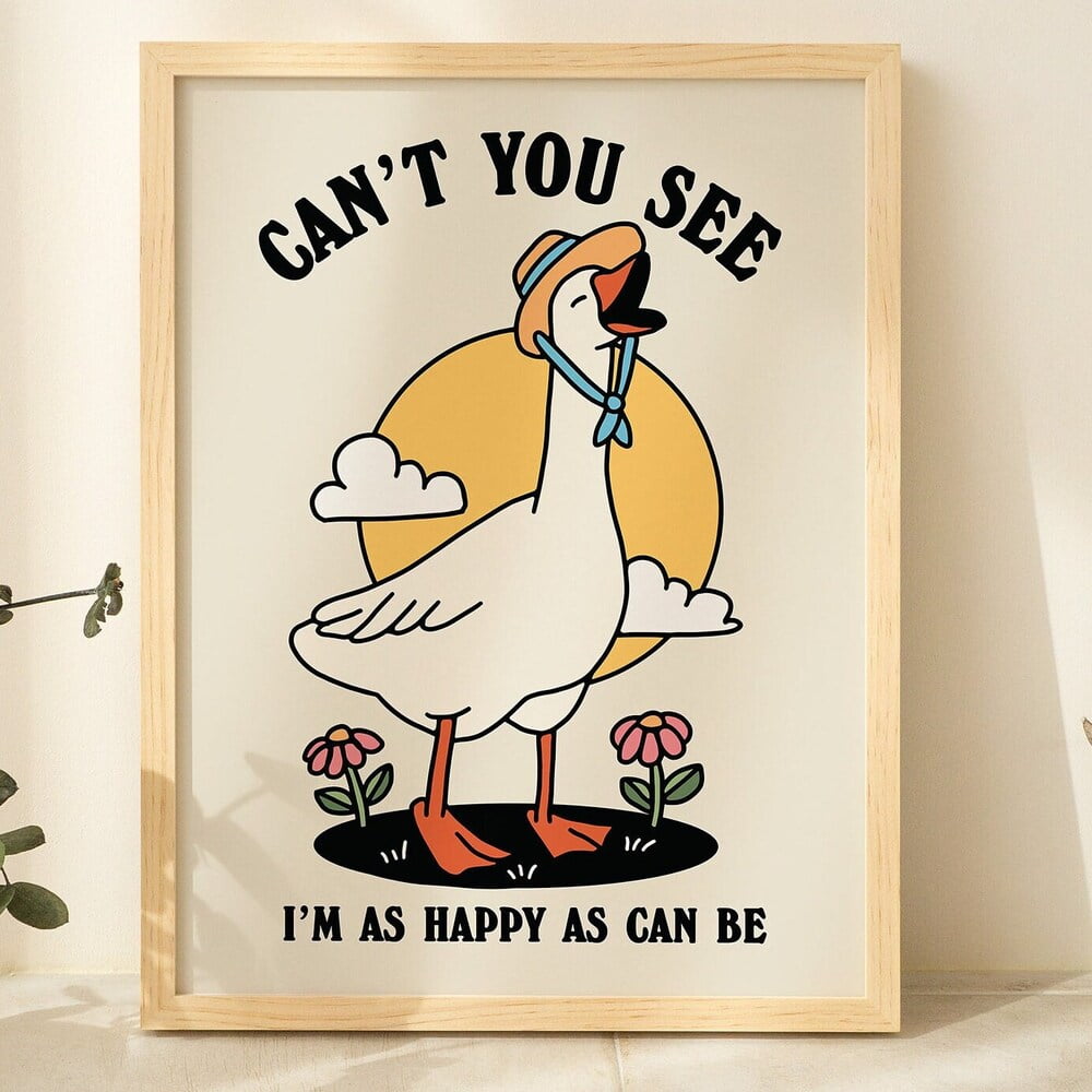 Kna Prints - Happy Goose Wall Print, Retro Illustration Poster, 70S ...