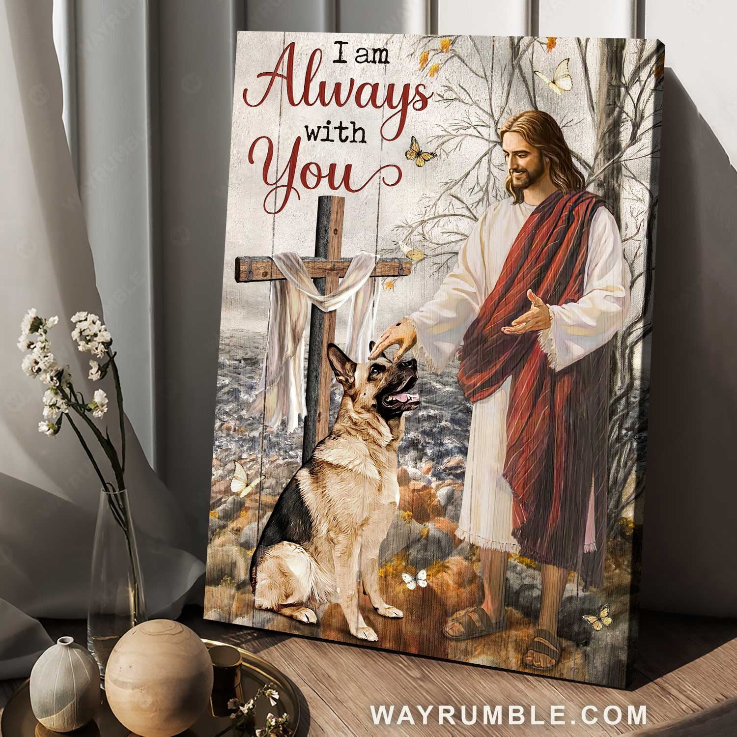 Kna Prints - Happy Jesus, Lovely German Shepherd, Wooden Cross, I Am ...