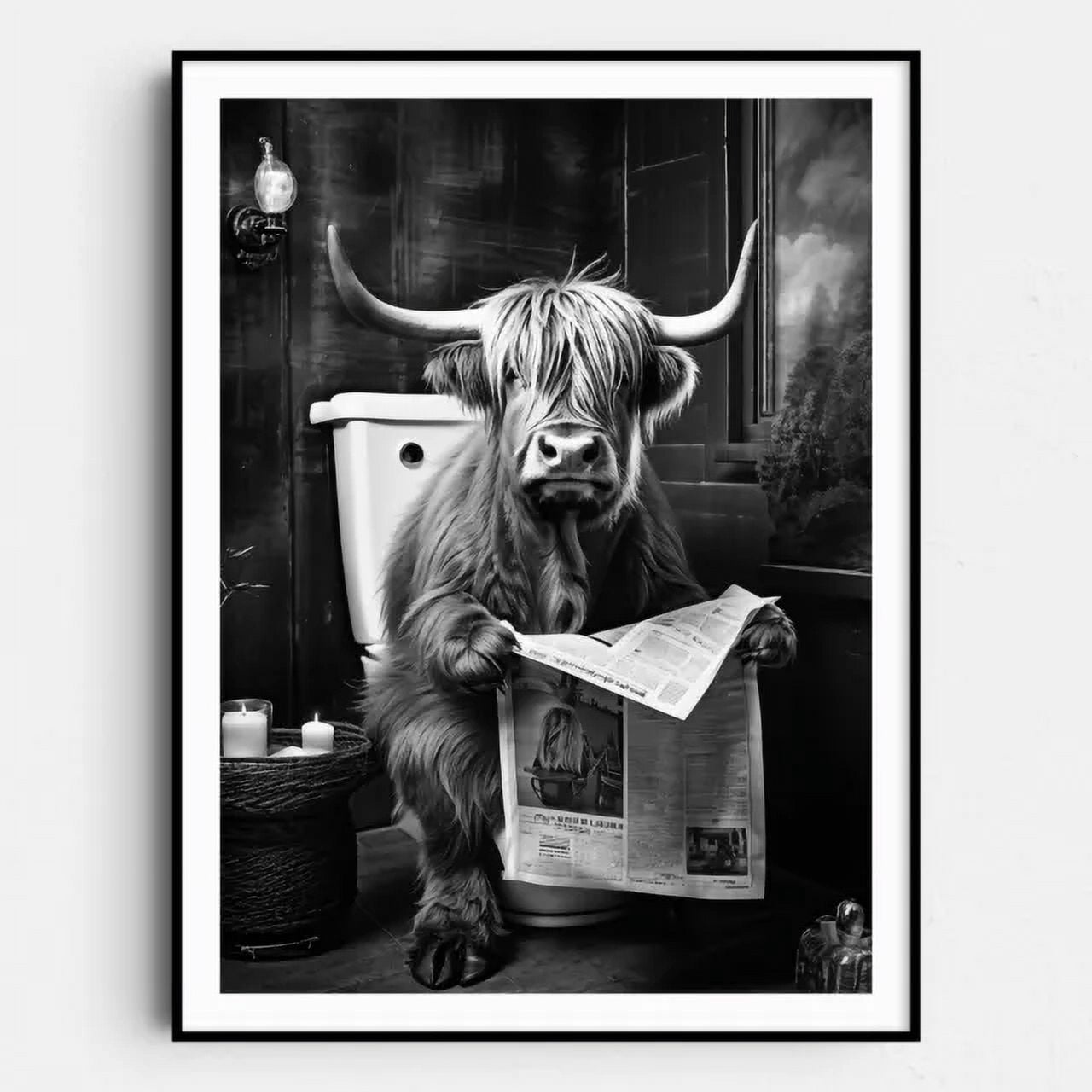 Kna Prints - Highland Cow Reading Newspaper On The Toilet Scottish Cow ...