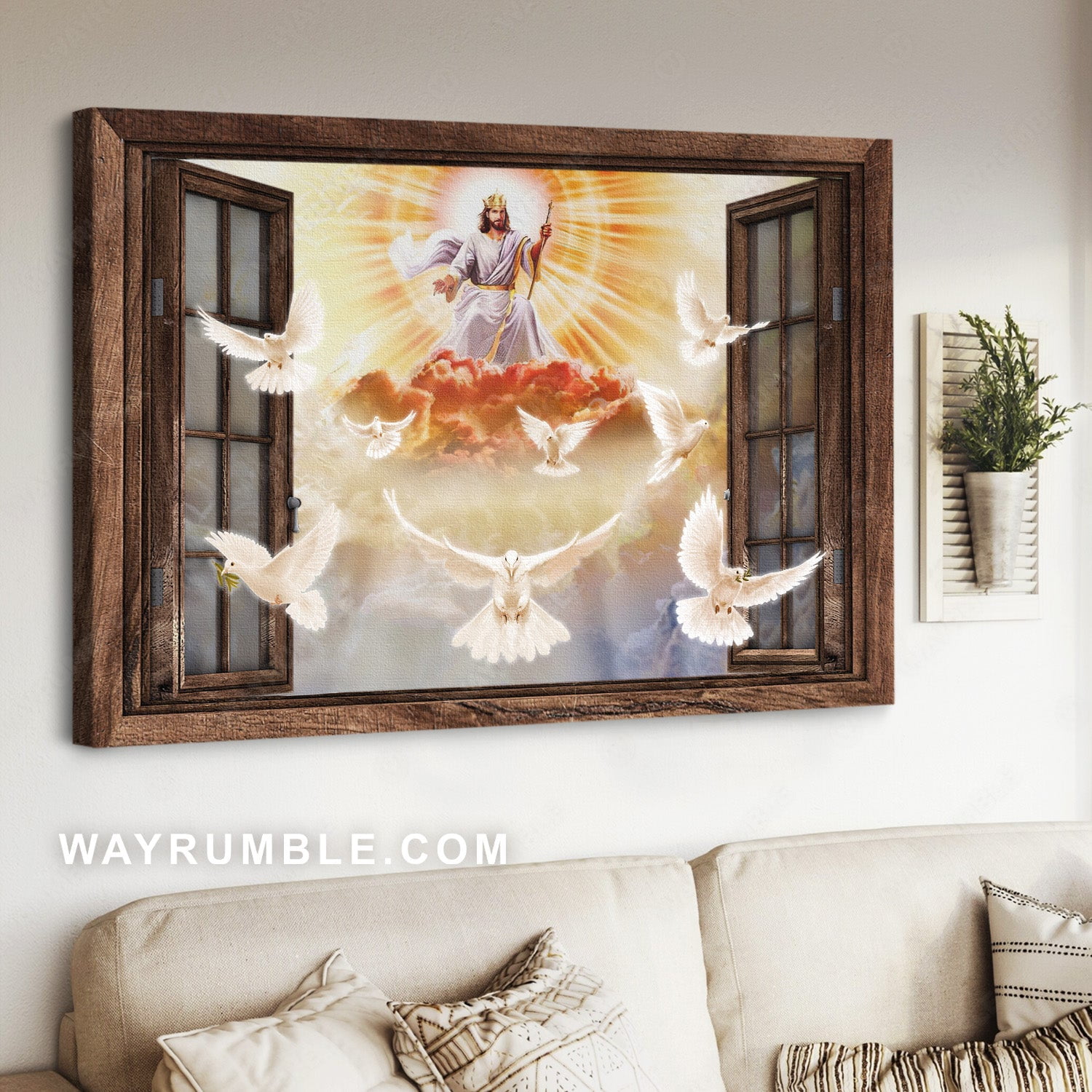 Kna Prints - Holy Spirit Dove, Stunning Heaven, Wooden Windows, Jesus Is Lord - Jesus Landscape ...