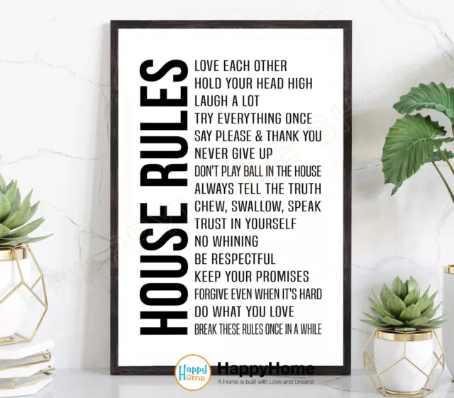 Kna Prints - House Rules Wall Art Family Rules Home Sign Homewarming ...