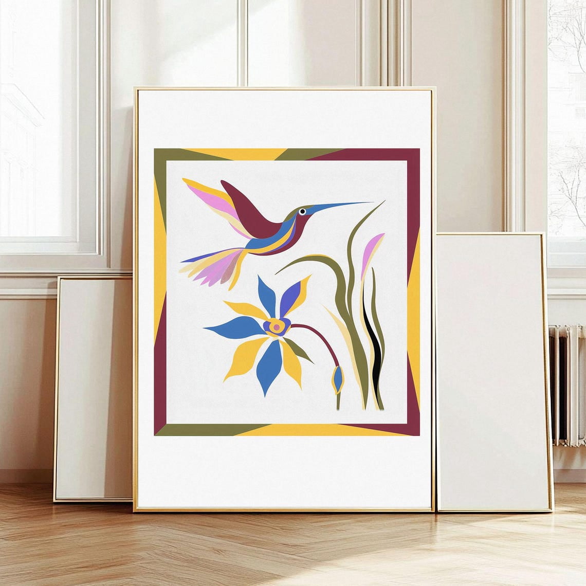 Kna Prints - Hummingbird Abstract Art, Spring Season Multicoloured Wall ...
