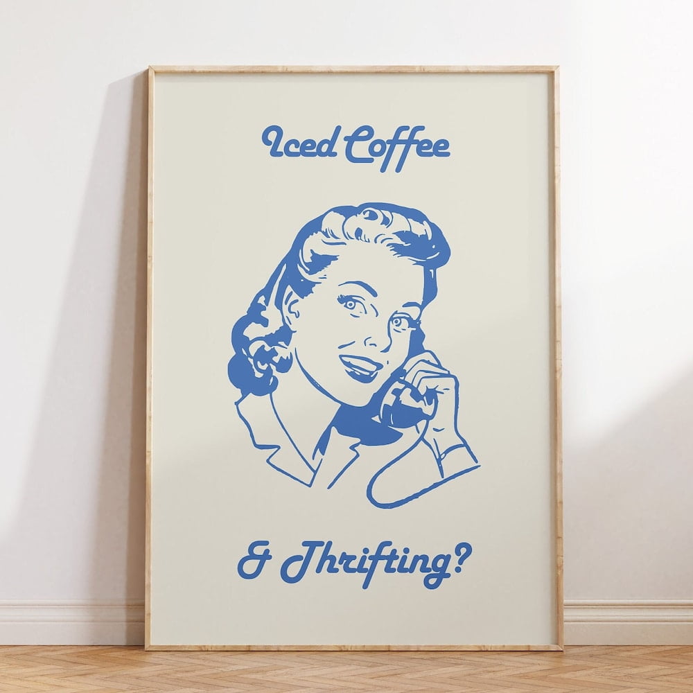 Kna Prints - Iced Coffee & Thrifting Print Vintage Feminine Poster ...
