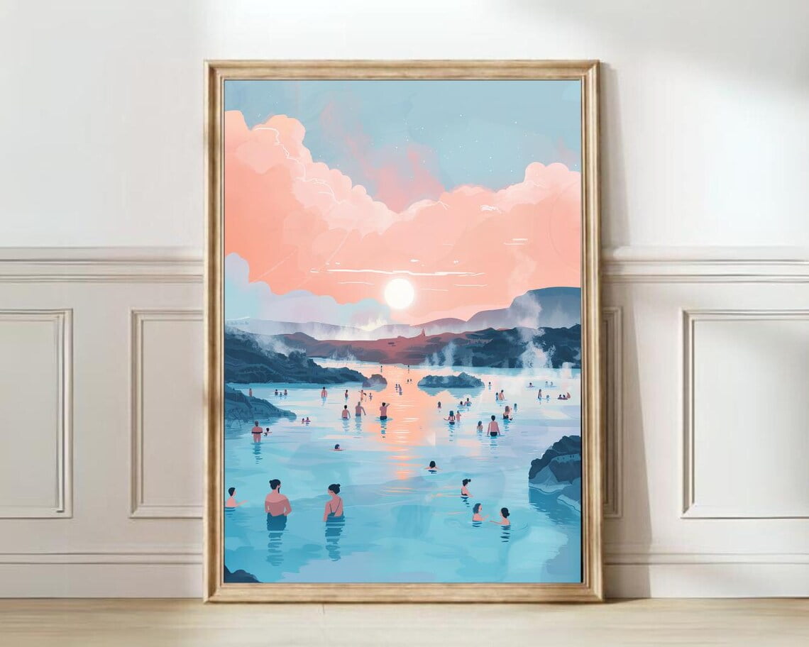 Kna Prints - Iceland Print Iceland Illustration Reykjavik Print Blue Lagoon Poster Gift Iceland ...