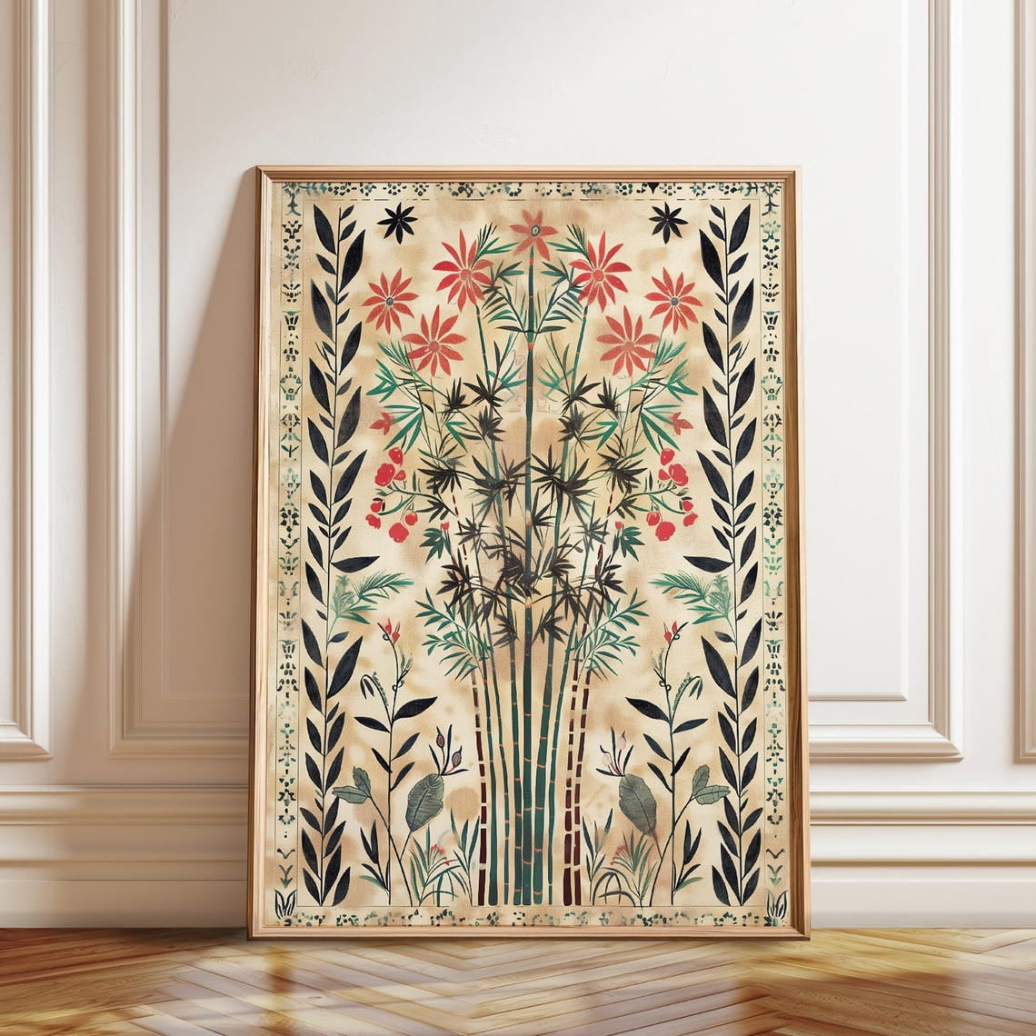 Kna Prints - Indian Bamboo And Floral Art Poster - Traditional Nature ...
