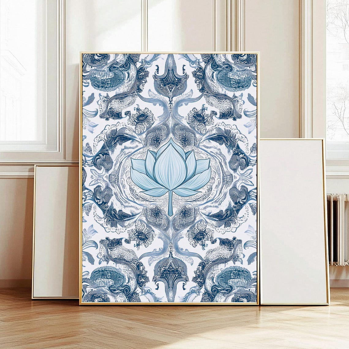 Kna Prints - Indian Folk Wall Art, Floral Pattern Blue Pichwai Painting ...