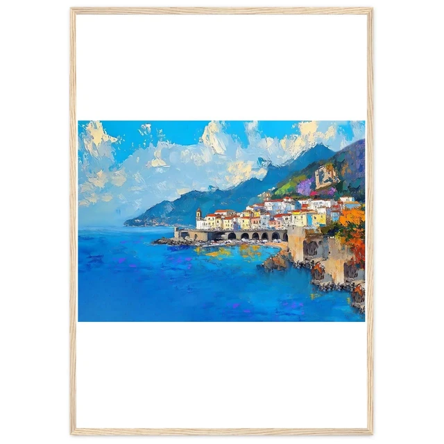 Kna Prints - Italian Coastal Town Wall Art Long Horizontal Narrow Print ...