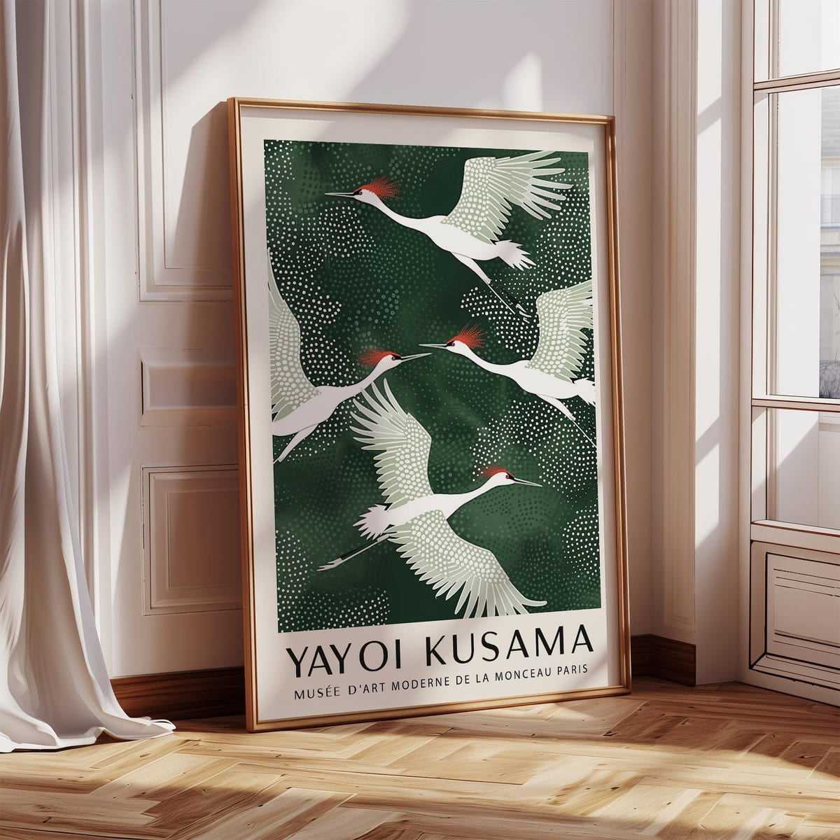 Kna Prints - Japanese Crane Art Prints Yayoi Kusama, Modern Green ...