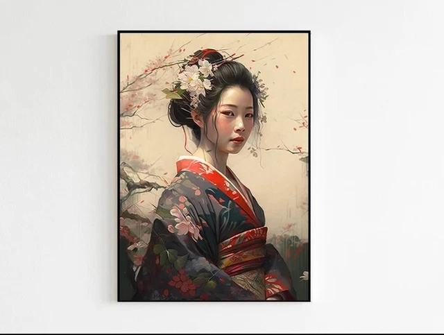 Kna Prints - Japanese Traditional Woman Poster - Cherry Blossom Nature ...