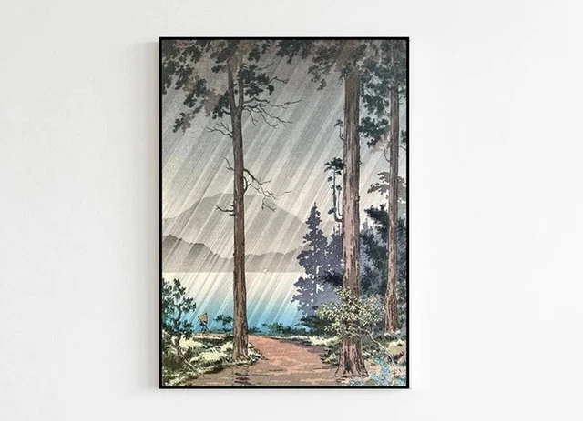 Kna Prints - Japanese Vintage Style Art Rain At Lake Hakone Koitsu ...