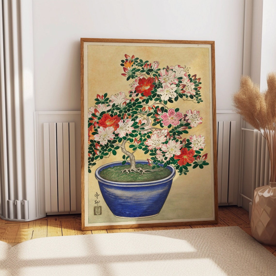 Kna Prints - Japanese Woodblock Art Print Of Blooming Azalea In Blue ...