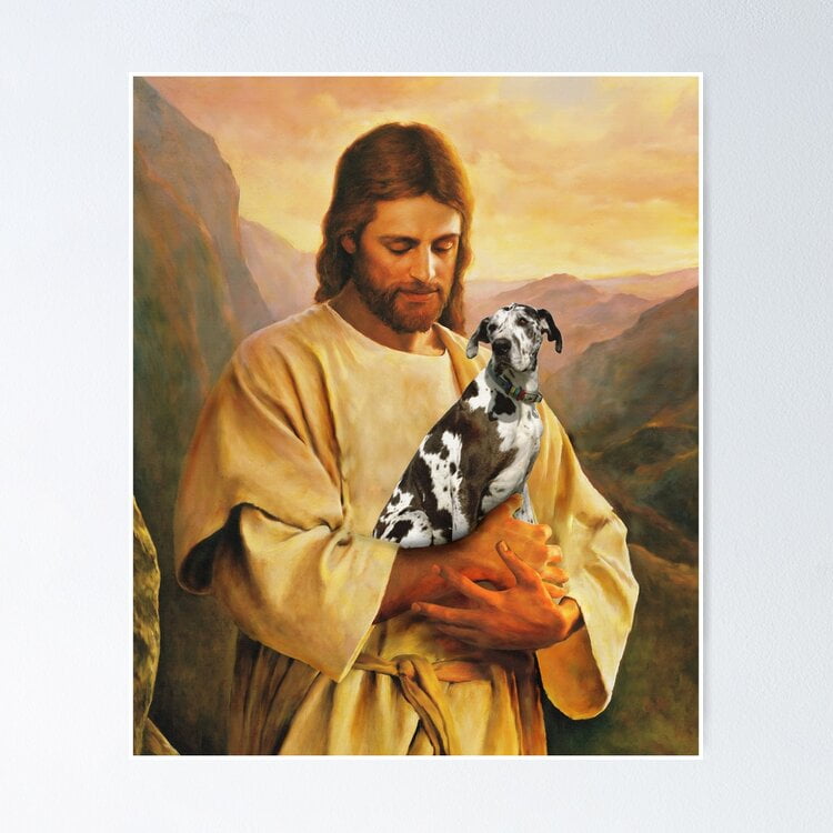Kna Prints - Jesus And Geat Dane Dog Lover Poster Wall Art Print For ...