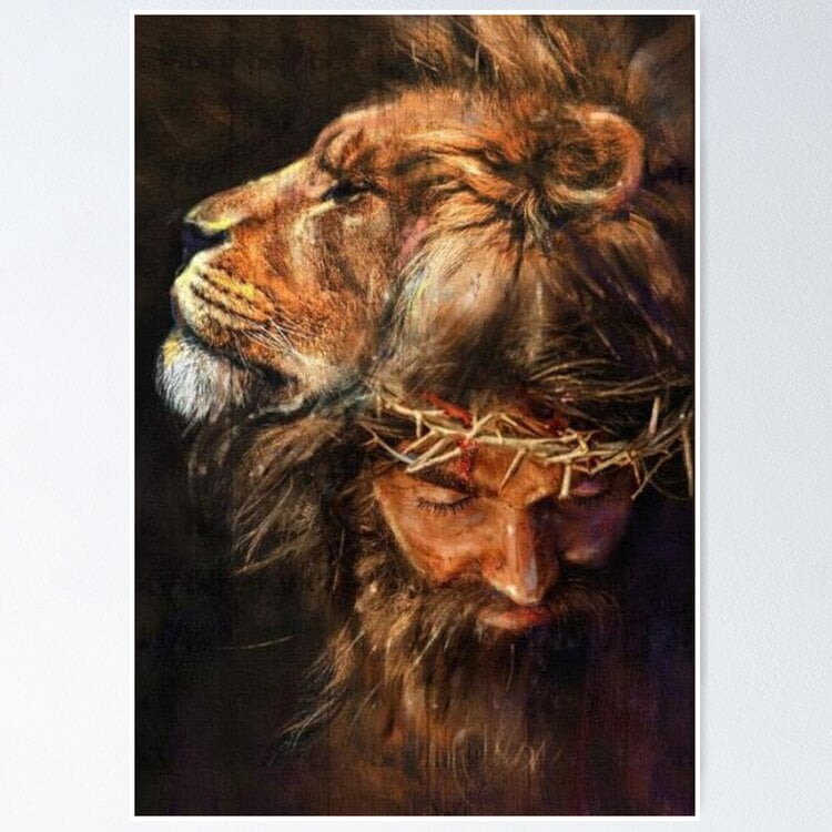 Kna Prints - Jesus Christ And The Lion Religious Aith Poster Wall Art ...