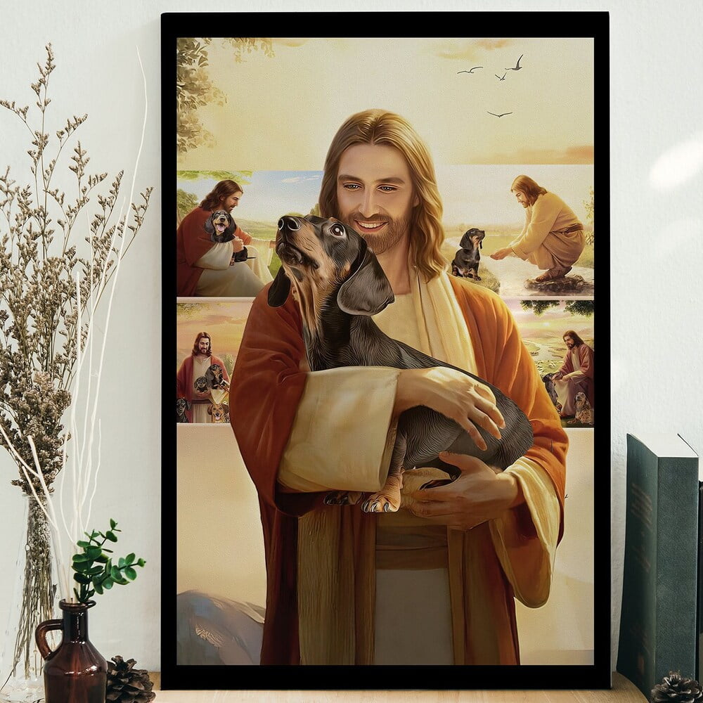 Kna Prints - Jesus Christ Cuddling And Playing With Lovely Dachshund ...