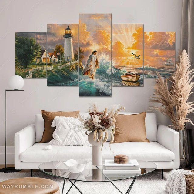 Kna Prints - Jesus Christ, Jesus Walking On The Water, Lighthouse ...