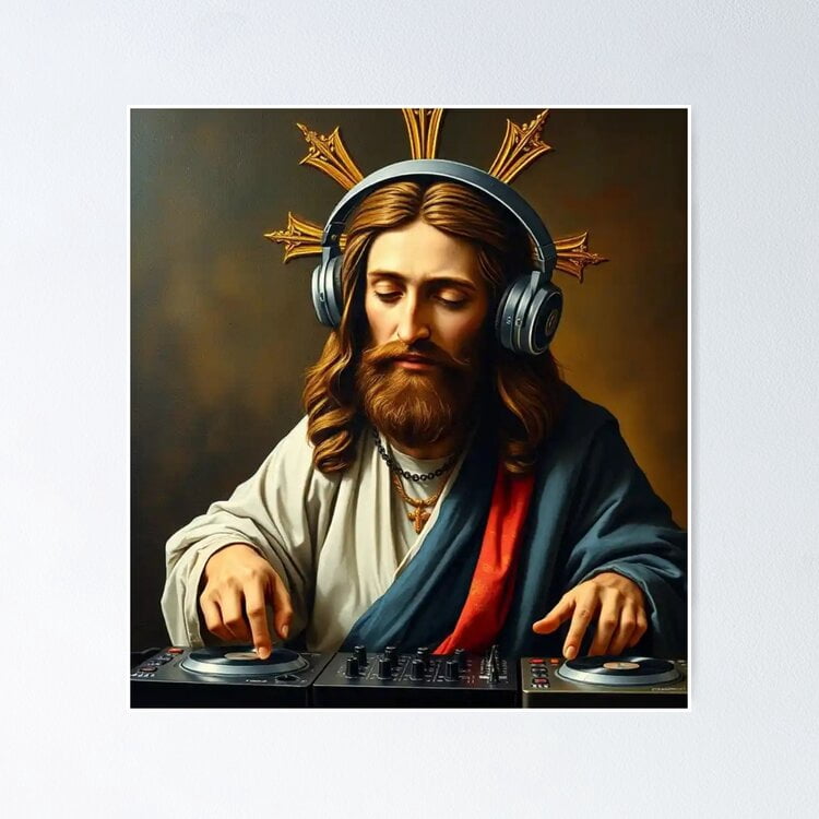 Kna Prints - Jesus Djing . Oil Painting O Jesus As A Dj Poster Wall Art ...