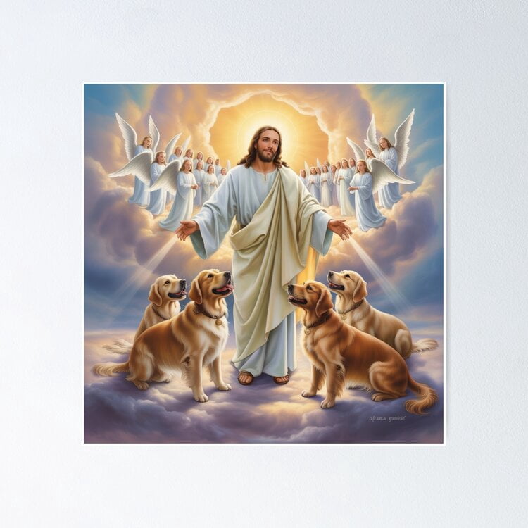 Kna Prints - Jesus And Dogs In Heaven. Cute Dogs And Angel'S With Jesus ...