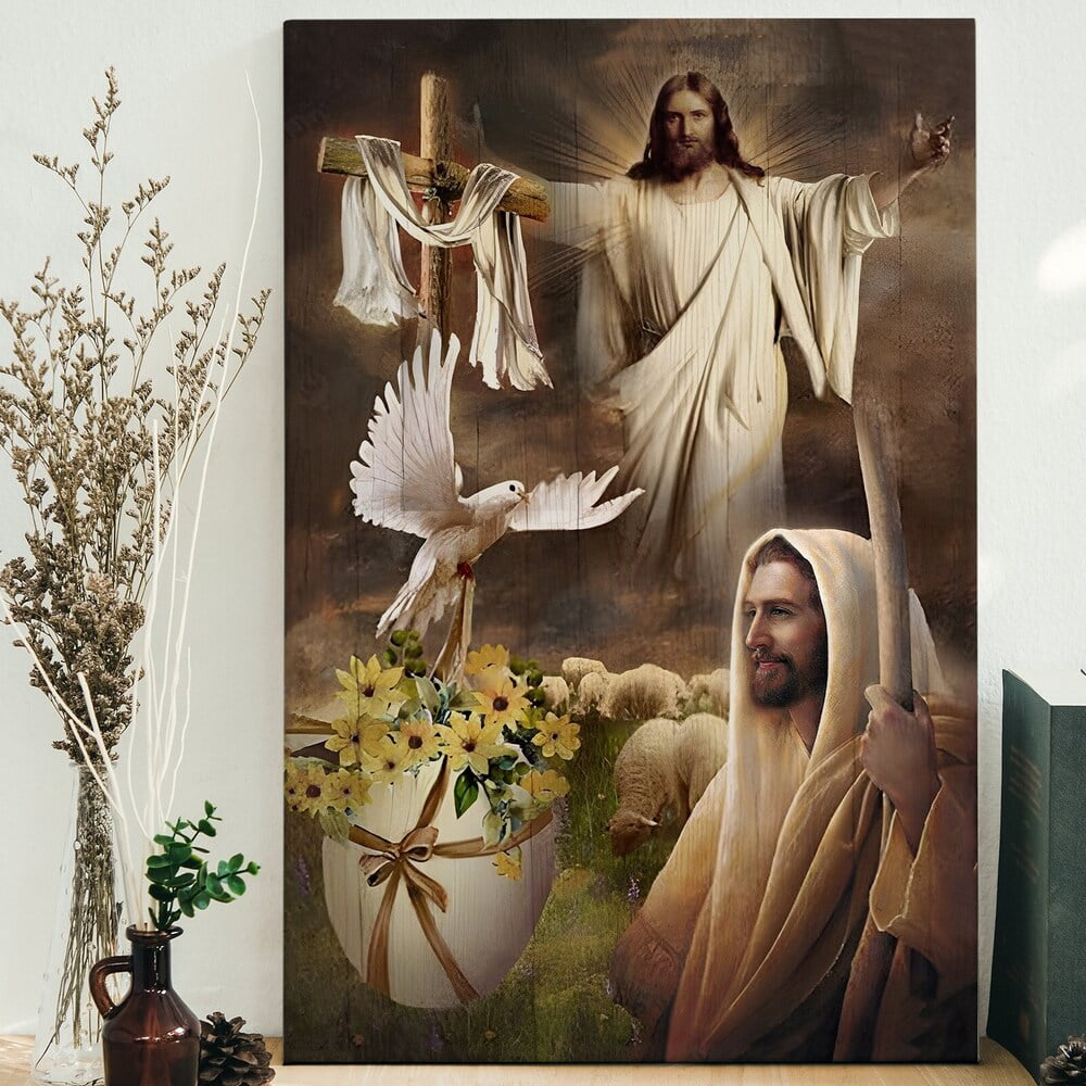 Kna Prints - Jesus With Dove, Sheep, Yellow Flowers & Jesus Cross ...