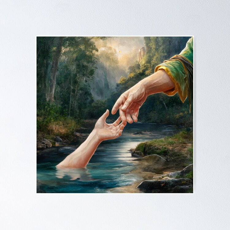 Kna Prints - Jesus Hand Reaching Into Water Poster Wall Art Print For ...