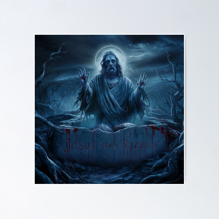 Kna Prints - Jesus Has Rizzen . Jesus Zombie Unny Poster Wall Art Print ...