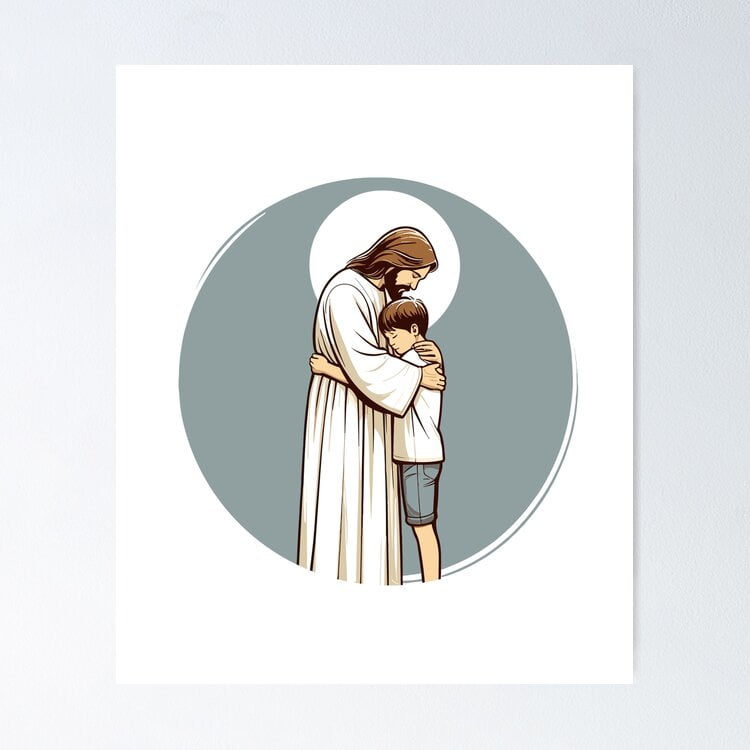 Kna Prints - Jesus Hugs A Boy - Christian - Jesus Love - Christian Git ...