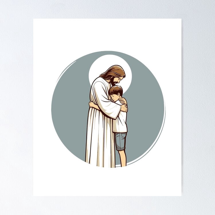 Kna Prints - Jesus Hugs A Boy - Christian - Jesus Love - Christian Git ...