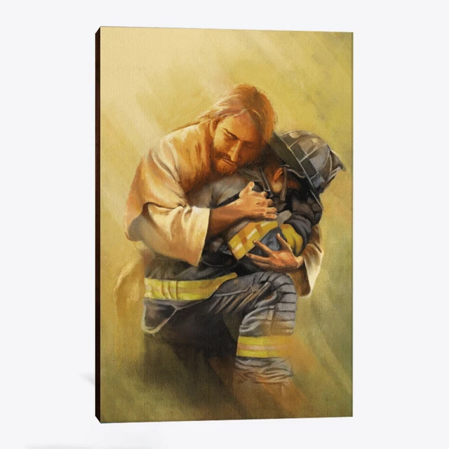 Kna Prints - Jesus Hugs Theirefighter Prints - Jesus Christ Art Hristia ...