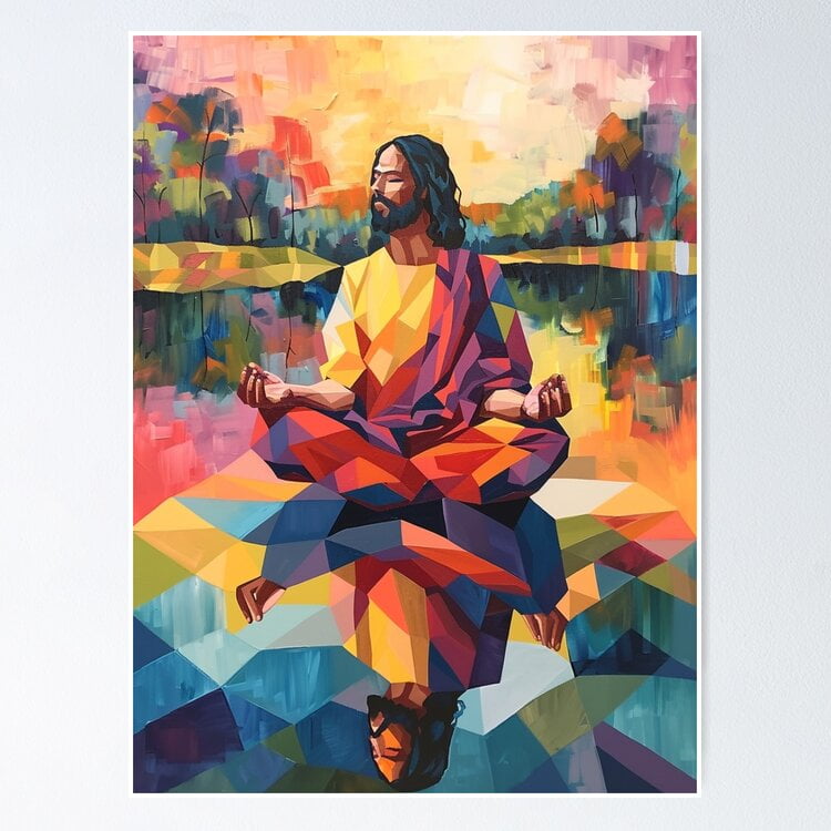 Kna Prints - Jesus In Lotus: Divine Cubism Bliss Christian Art Poster ...