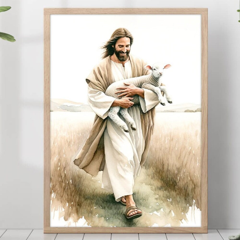 Kna Prints - Jesus And Lamb Painting Print Bible Verse Wall Art Gift ...