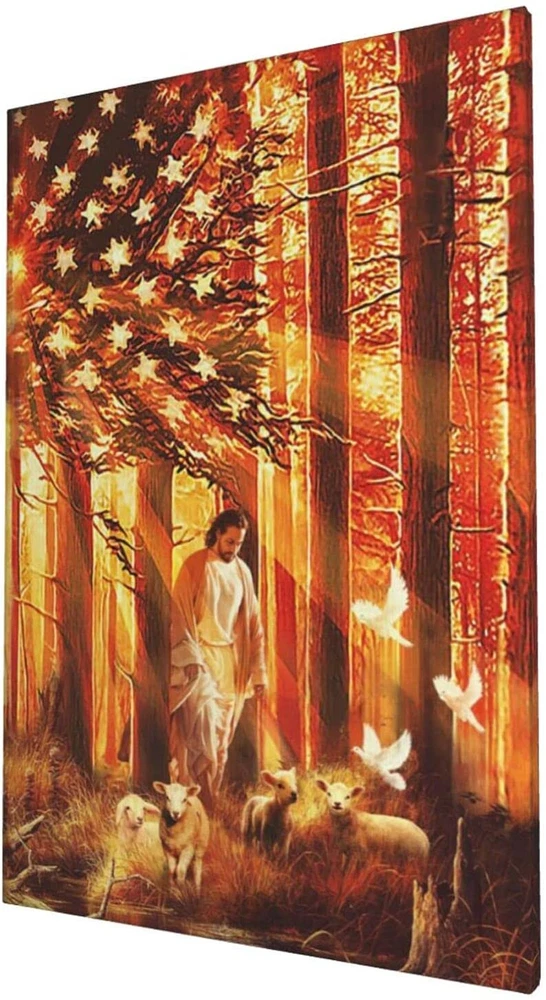 Kna Prints - Jesus And Lambs - Jesus Walking With The Lambs Sunset Flag ...