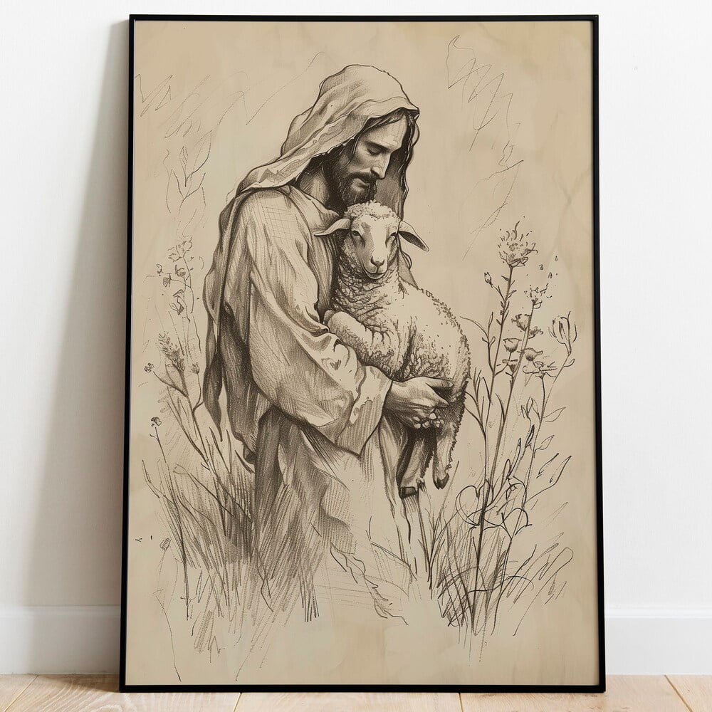 Kna Prints - Jesus Leaves The 99 Bible Sketch Wall Art, Parable Of The ...