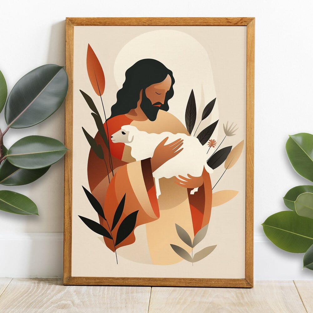 Kna Prints - Jesus Leaves The 99, Jesus Art, Bible Art, Jesus Good Shepherd, Wall Art, Lost ...