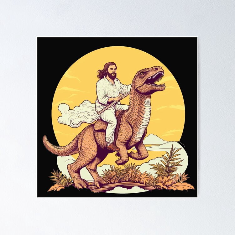 Kna Prints - Jesus On Dinosaur Poster Wall Art Print For Home Decor ...