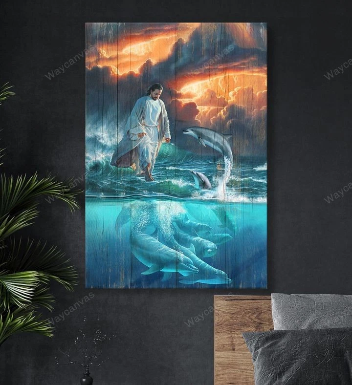 Kna Prints - Jesus Painting, Walking On The Sea, Beautiful Dolphin ...