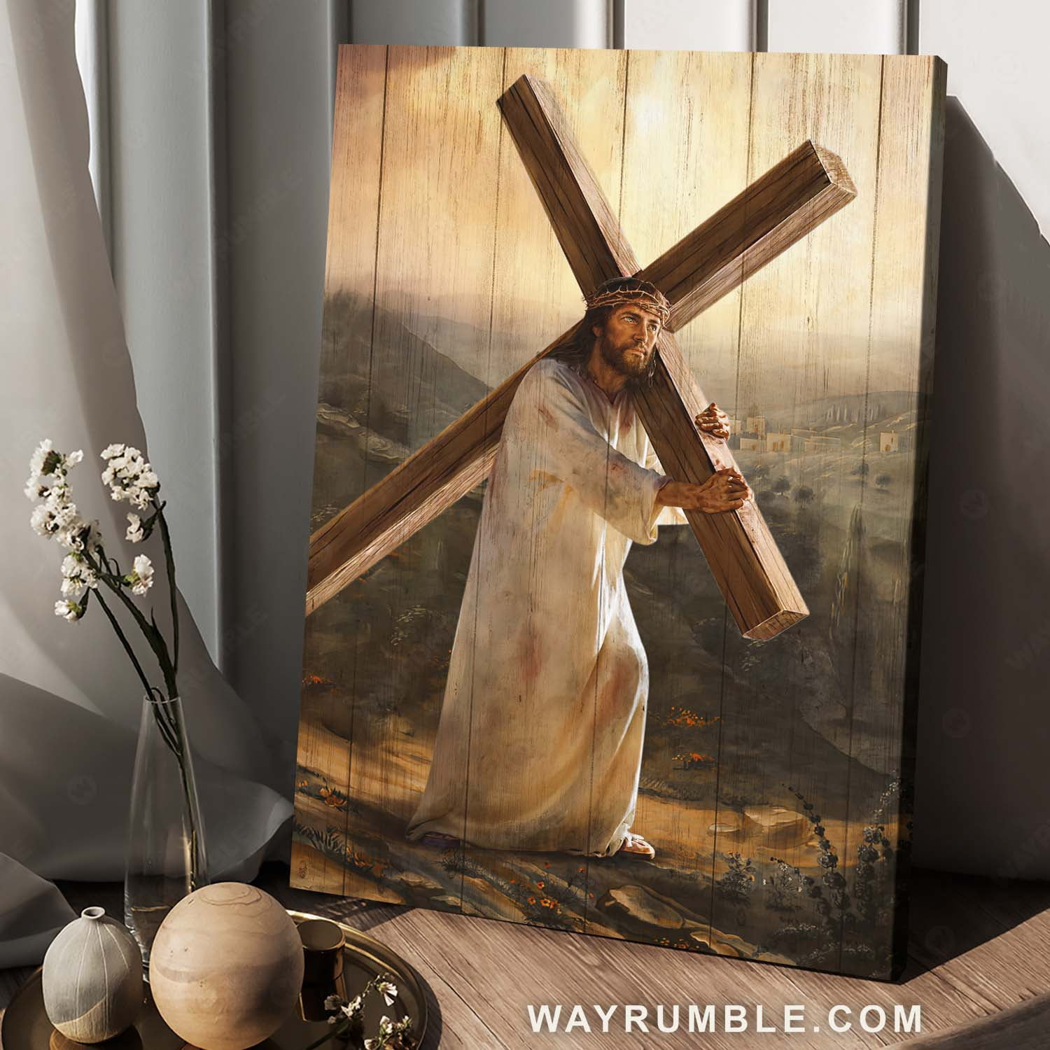 Kna Prints - Jesus Painting, Wooden Cross, Mountain Top, Jesus Carrying ...