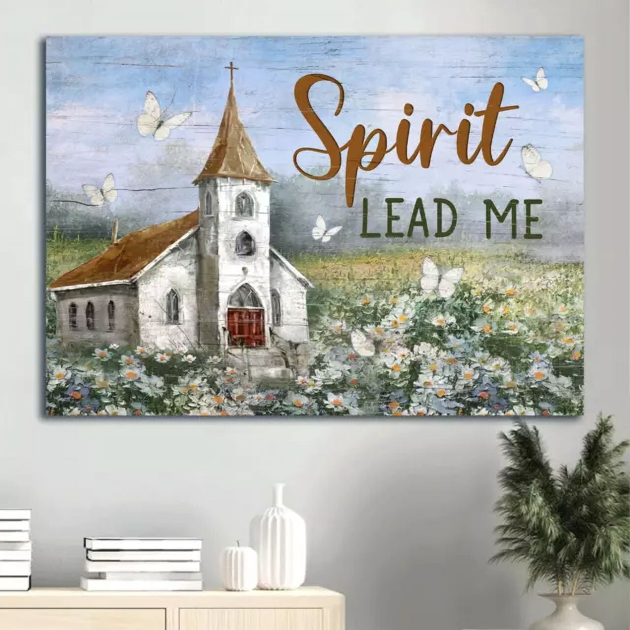 Kna Prints - Jesus Poster - Beautiful Church, Flower Field, Butterfly ...