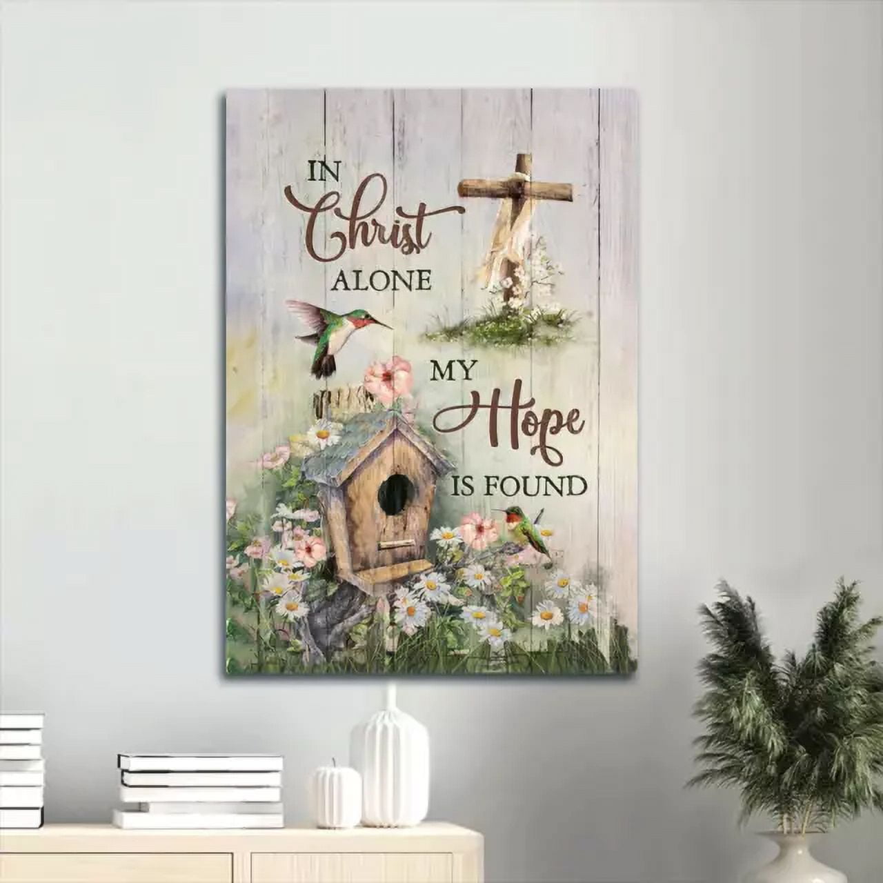 Kna Prints - Jesus Poster Birdhouse, Wooden Cross, Hummingbird - Gift ...